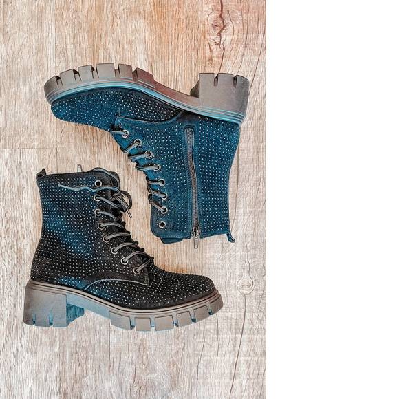 OLEM | Shoes | New Olem Moody Rhinestone Combat Boot In Black | Poshmark
